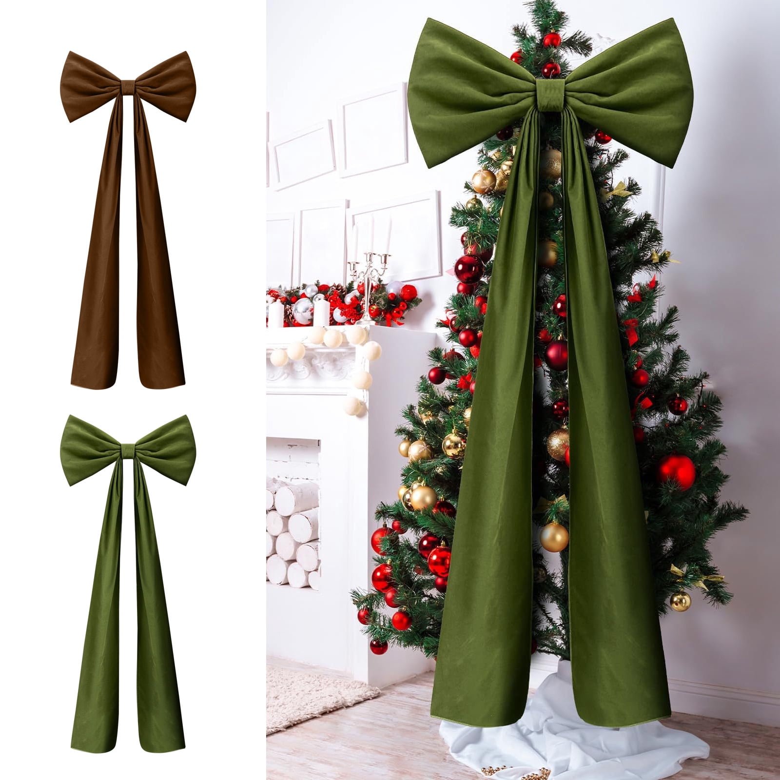 6Ft Giant Velvet Christmas Bow Ornament Big Brown Velvet Bows for ...