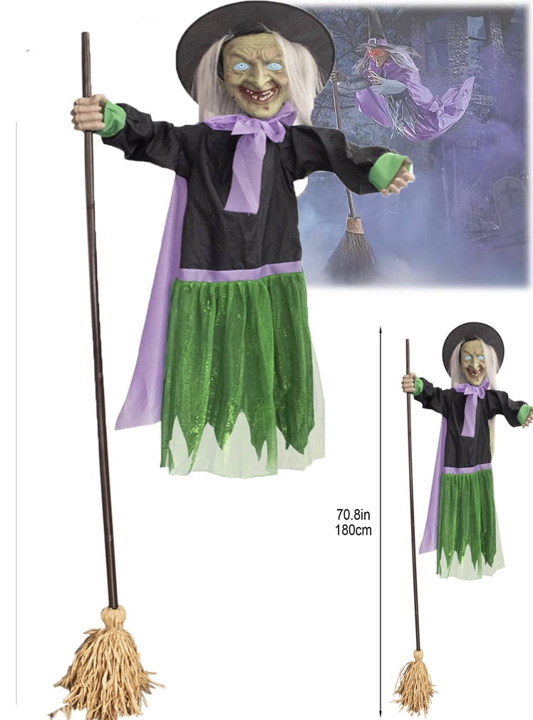 6Ft Halloween Flying Witch Decor,Outdoor Animatronic Witch on Broom ...