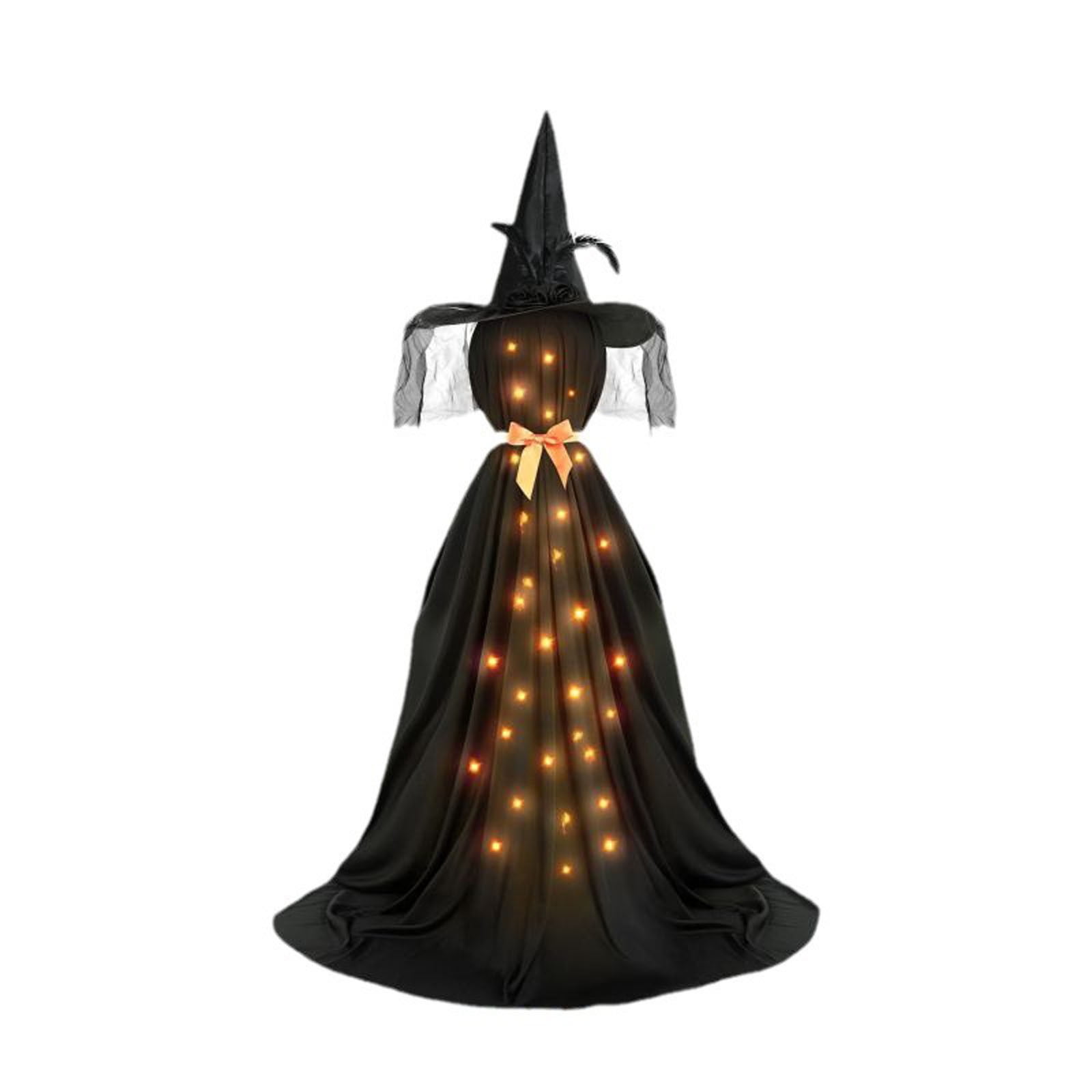 6Ft Halloween Witch Decor with Bow & Hat Light Up, Stretchable ...
