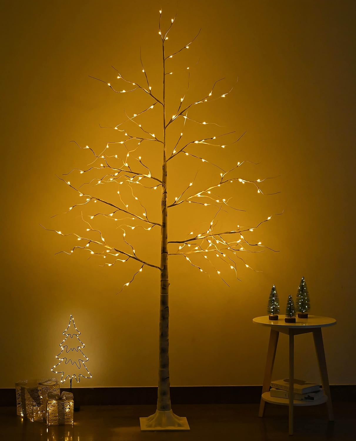 6Ft Lighted Birch Tree with LED String Lights Twig, Warm White ...