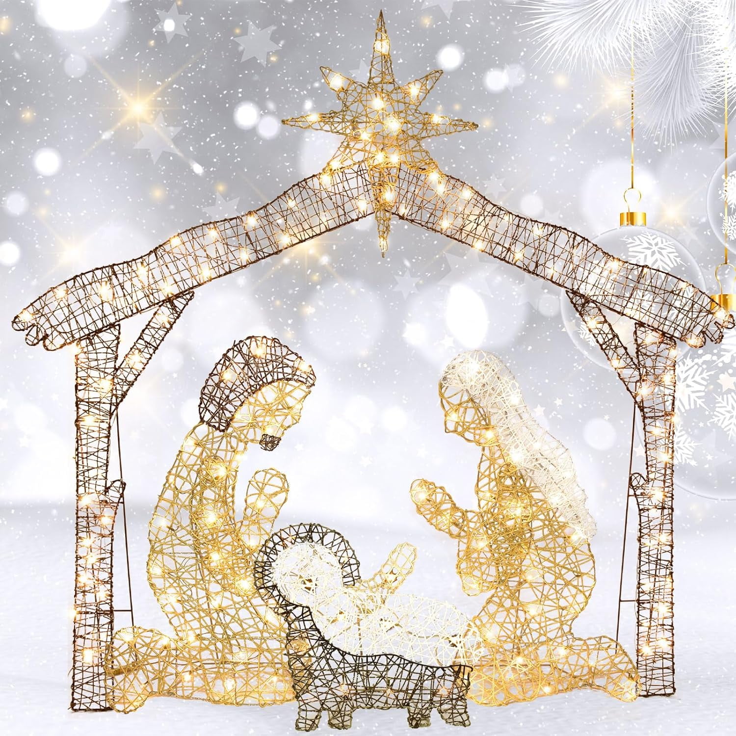 6Ft Lighted Outdoor Nativity Scene - Christmas Holy Family Yard ...