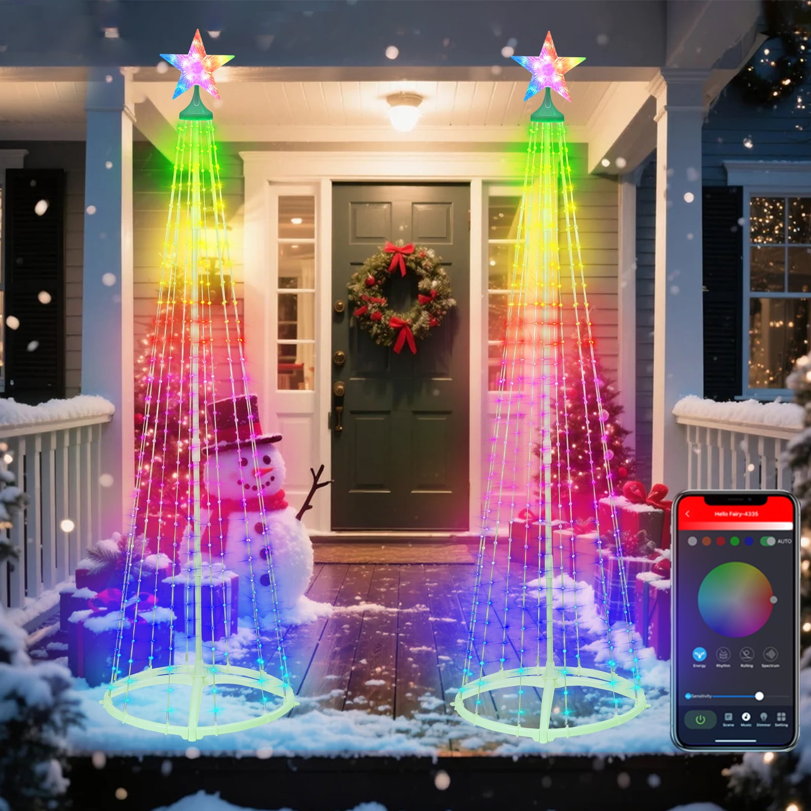 6Ft RGB Led Christmas Tree With Star Topper – 370 Led Lights, Conical ...
