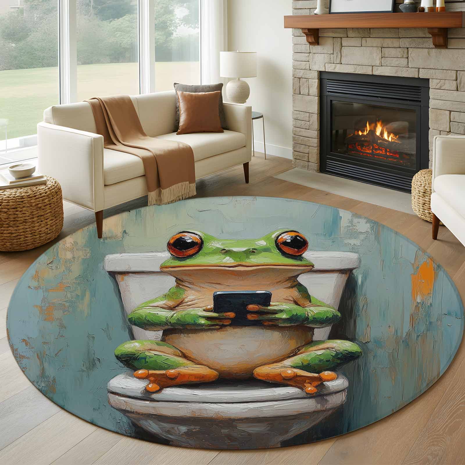 6Ft Round Rug, Bathroom Frog Non-Skid Rubber Backing Large Area Rugs ...
