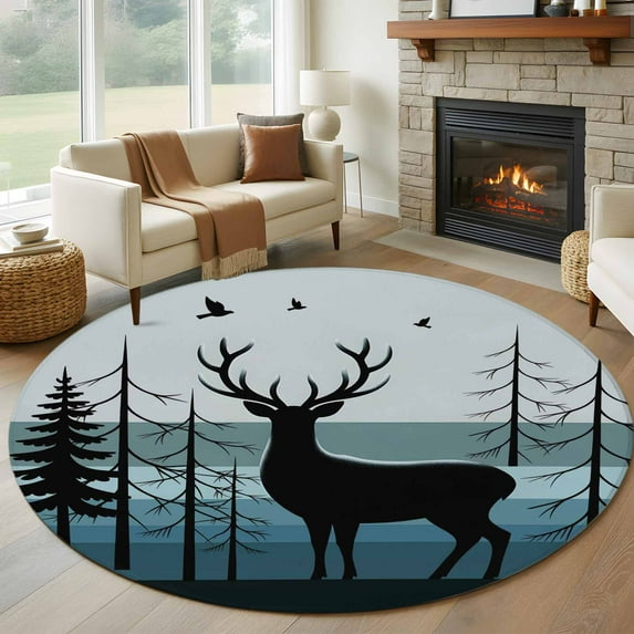6Ft Round Rug, Forest Elk Non-Skid Rubber Backing Large Area Rugs ...