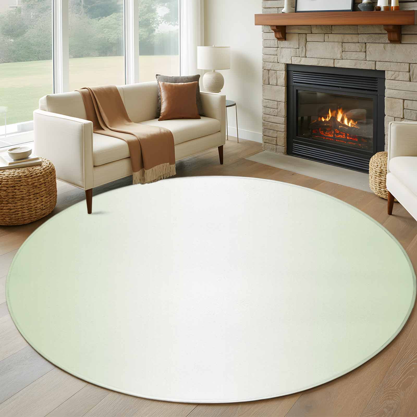6Ft Round Rug, Light Green Ombre Non-Skid Rubber Backing Large Area ...