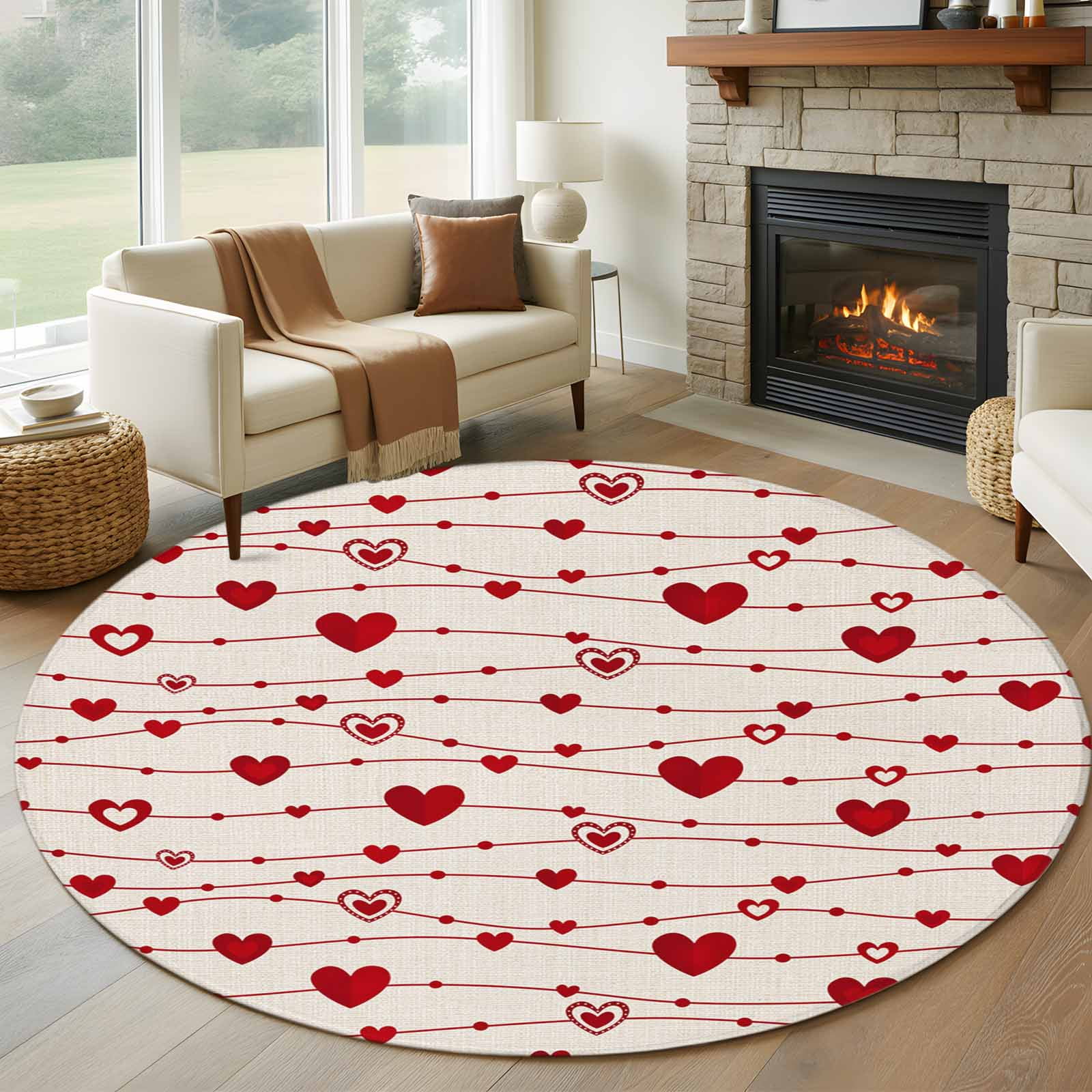 6Ft Round Rug, Valentine's Love, Non-Skid Rubber Backing Large Area ...
