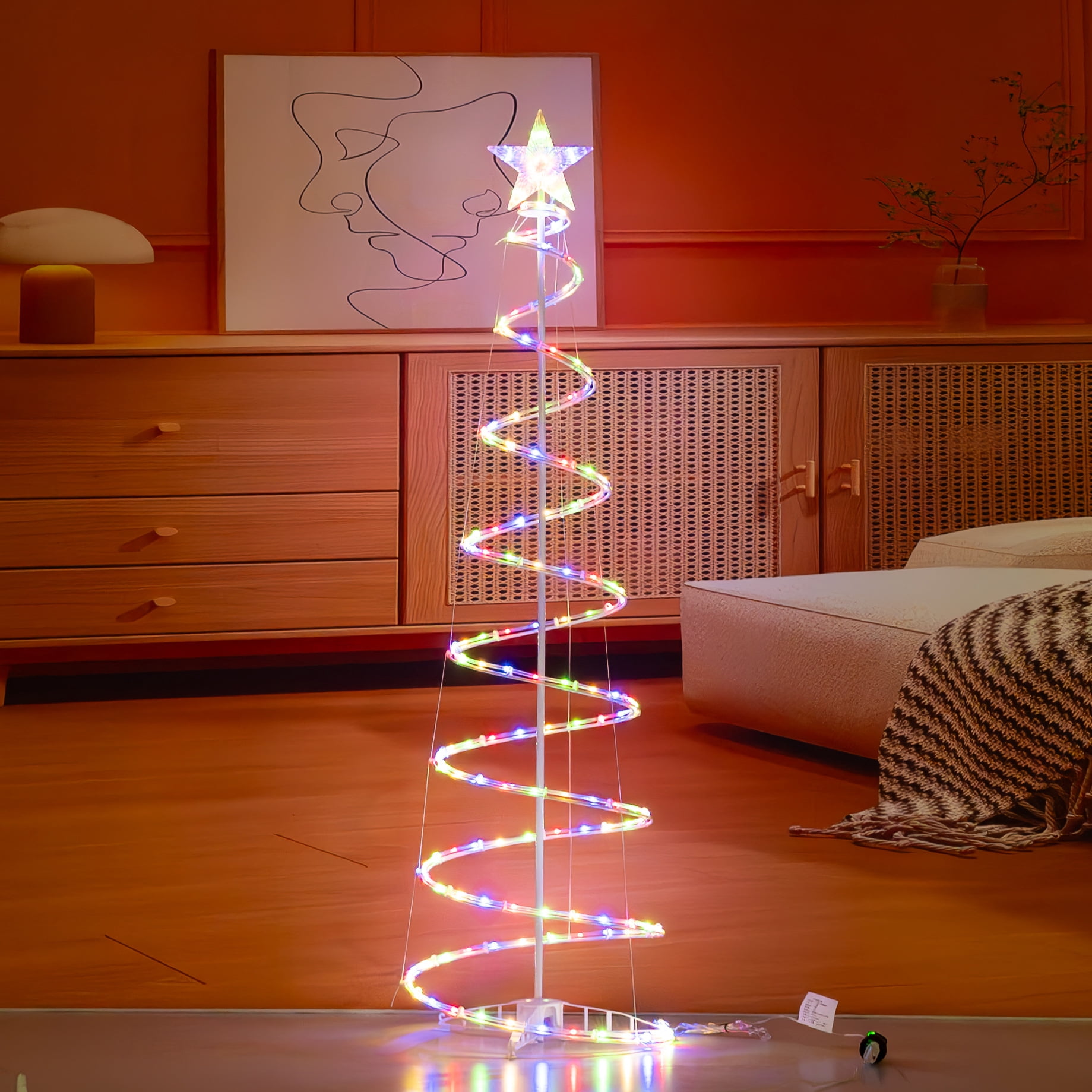 6Ft Spiral Christmas Tree Light,Outdoor Christmas Tree with Star Topper ...