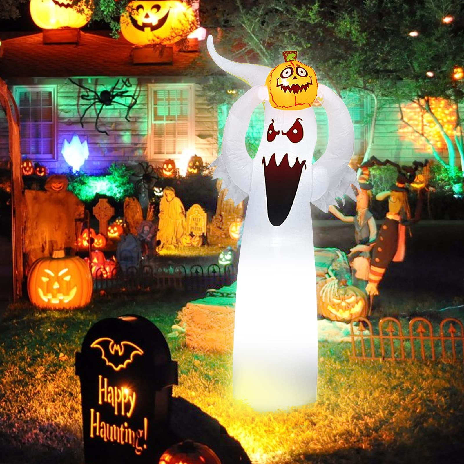 6ft Tall Halloween Inflatable Spooky Ghosts With Pumpkins Led Lights