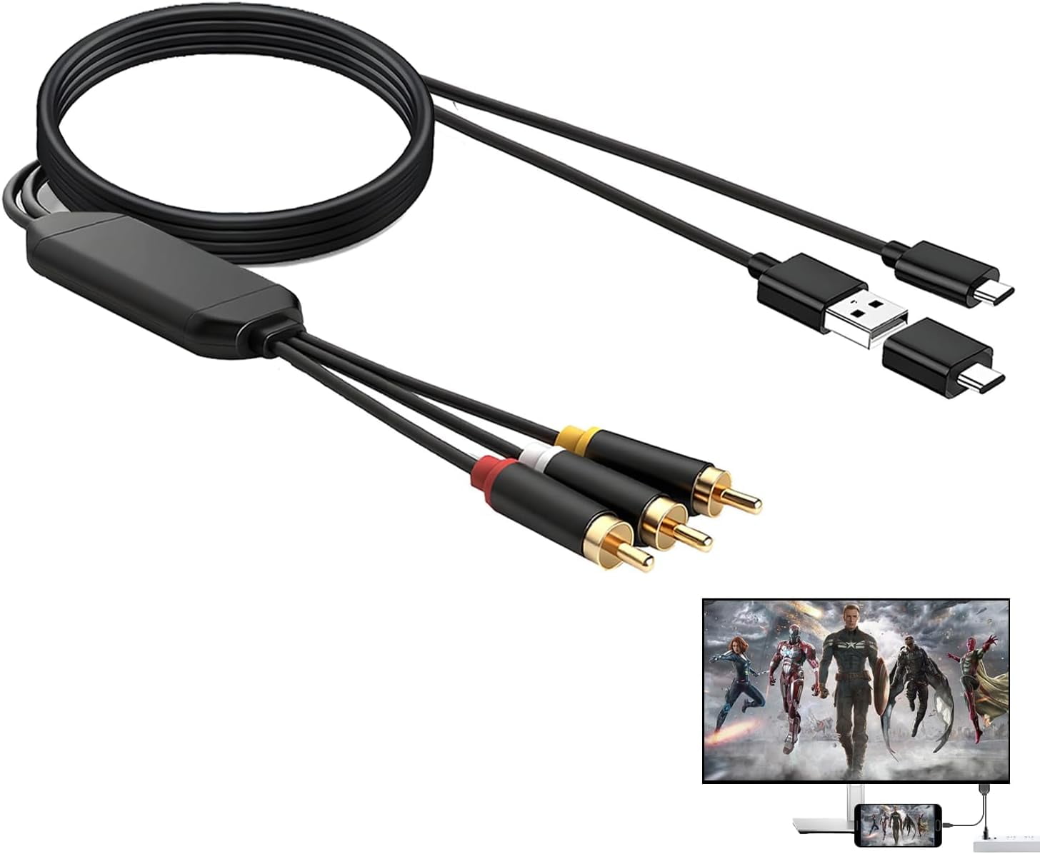 6Ft USB C to RCA Wired Screen MirroXIULIN for Car with USB-A to USB-C ...