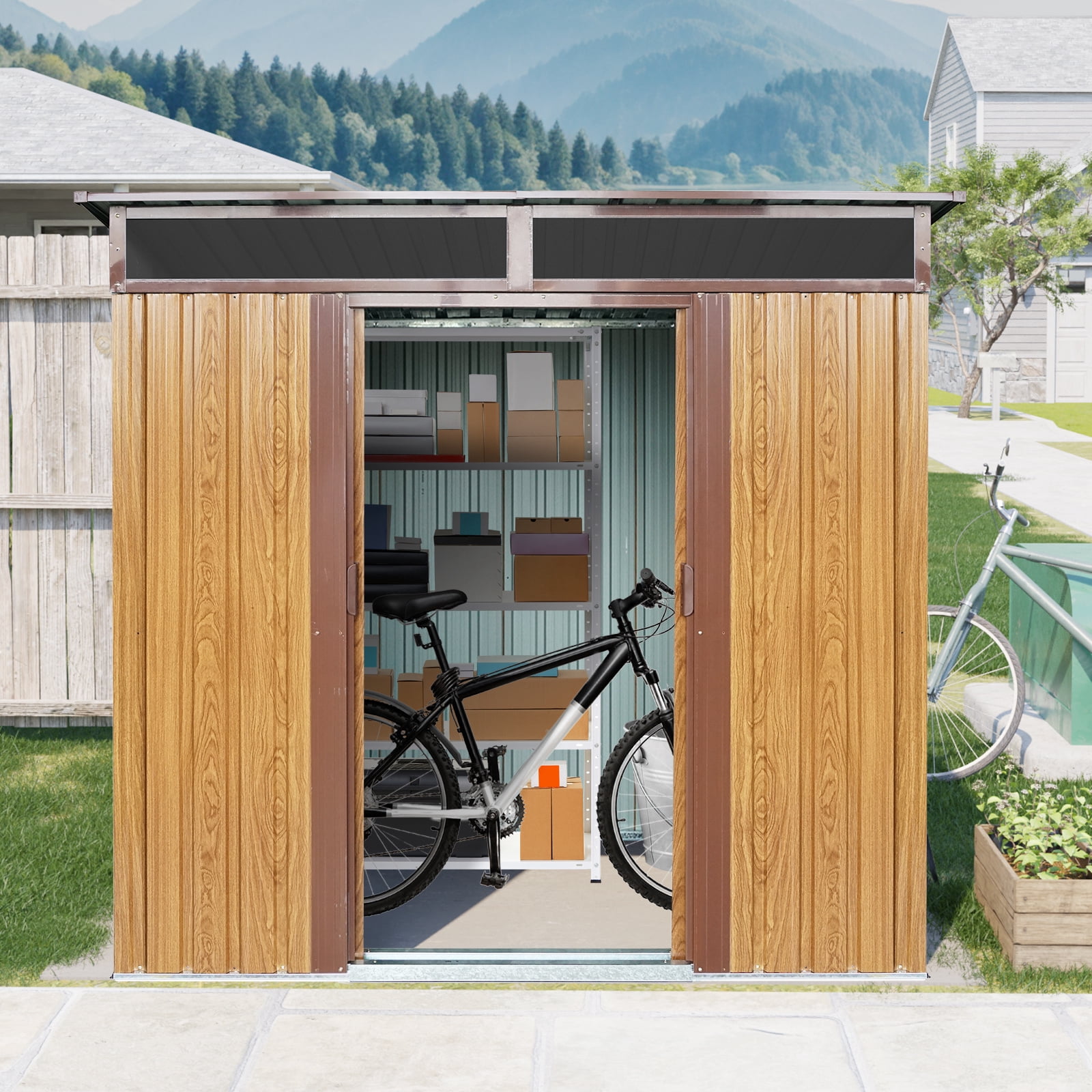 6Ft x 5Ft Outdoor Storage Shed, Weatherproof Garden Shed with Double ...