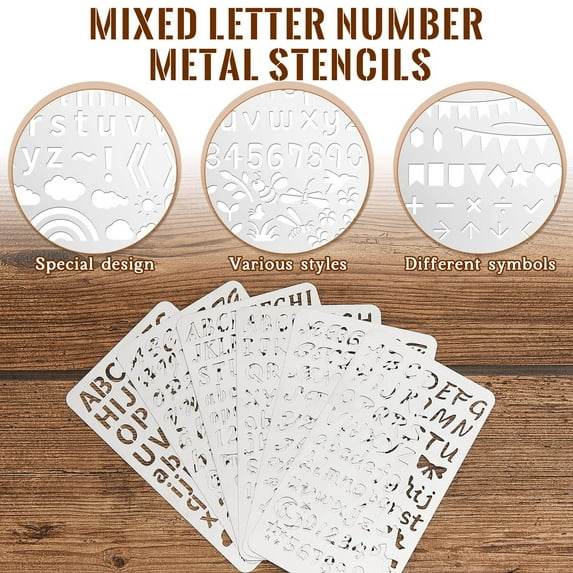 6G Steel Ruler 6 Pcs Mixed Metal Stencil Wood Stencil Templates ...