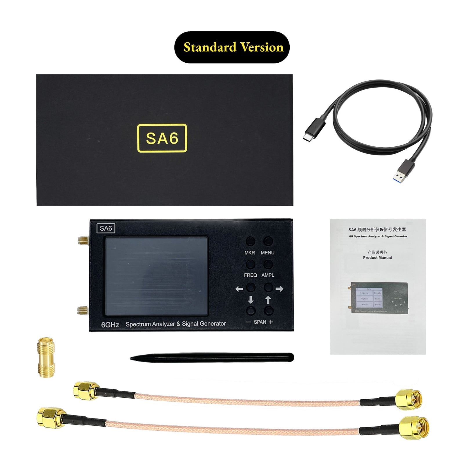 6GHz Portable SA6 Spectrum Analyzer & Signal Generator,3.2 inch Touch Screen,Built-in Battery,35 ...