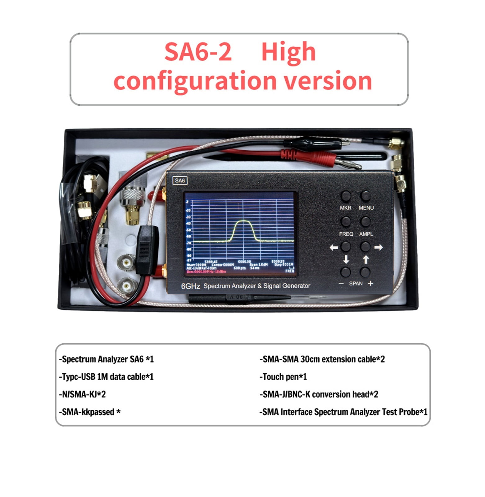 6GHz Portable SA6 Spectrum Analyzer & Signal Generator,3.2 inch Touch Screen,Built-in Battery,35 ...