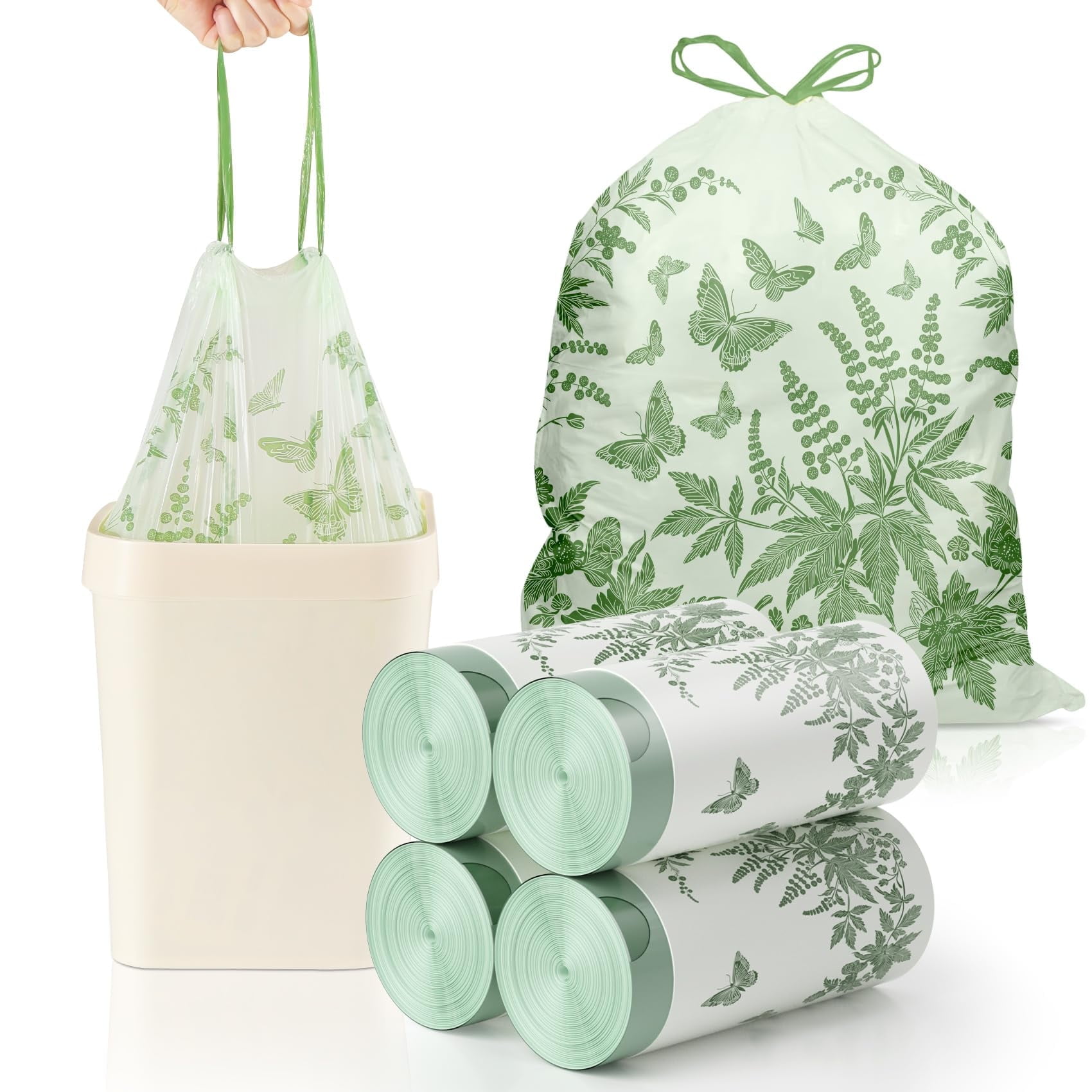 6Gallon 100pcs Drawstring Trash Bags, Cute Butterfly Printed, Mugwort ...