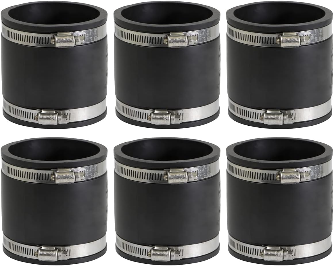 6I48x6 Flexible PVC Coupling with Stainless Steel Clamps 3", Black ...