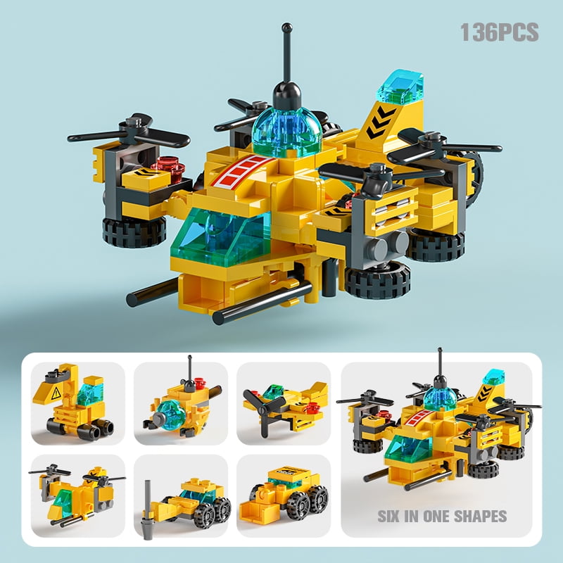 6IN1 Building Blocks Police Truck City Fire Car Helicopter Tank ...