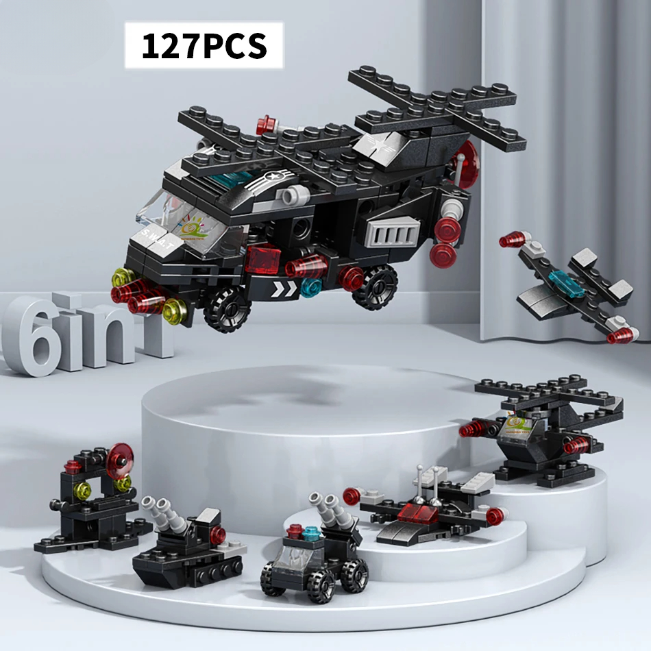 6IN1 City Engineering Car Police Truck Building Blocks Tank Helicopter ...