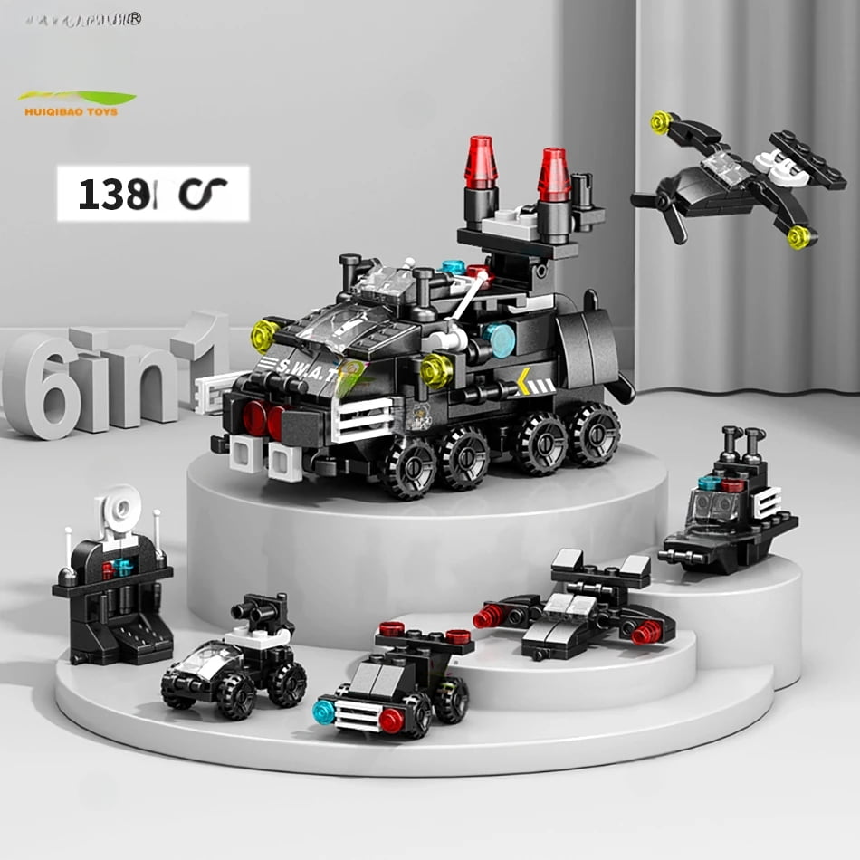 6IN1 City Engineering Car Police Truck Building Blocks Tank Helicopter ...