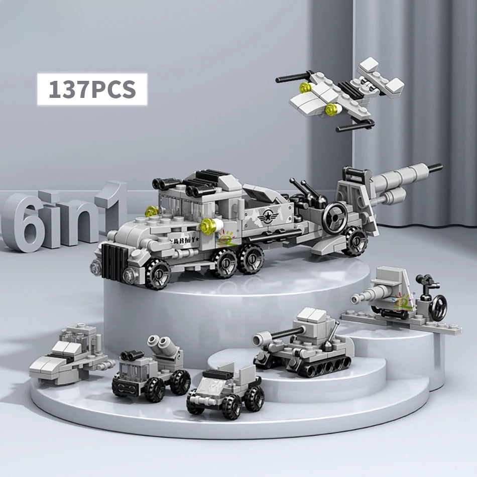 6IN1 City Engineering Car Police Truck Building Blocks Tank Helicopter ...