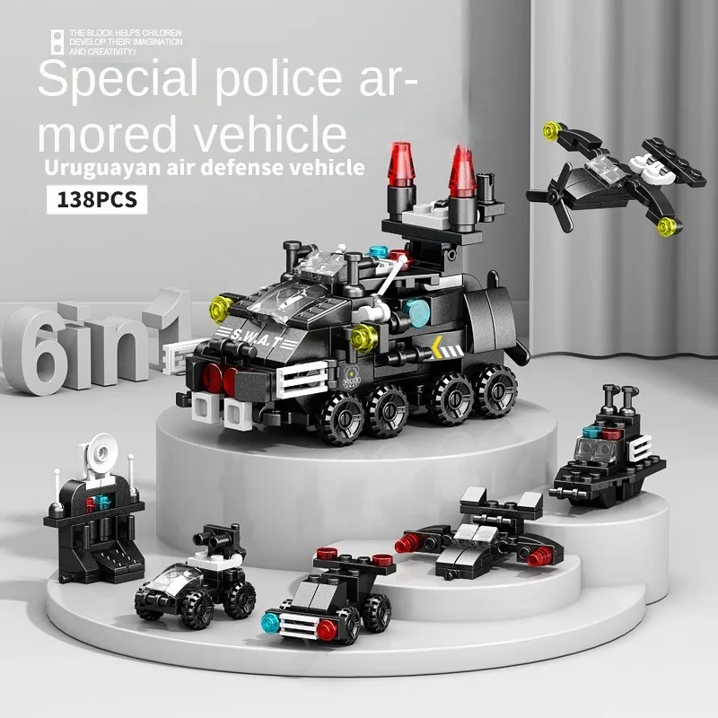 6IN1 City Engineering Car Police Truck Mech Dinosaur Building Blocks ...