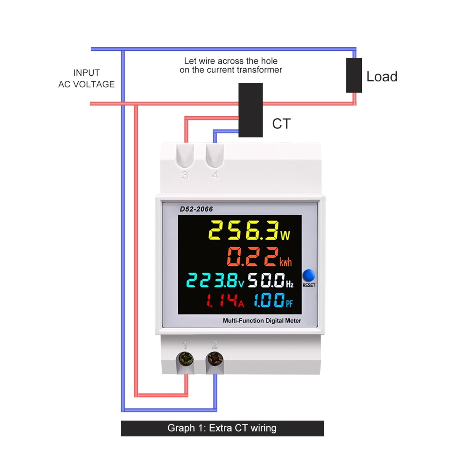6IN1 Din Rail AC Monitor 100A Voltage Current Power Factor Active KWH ...