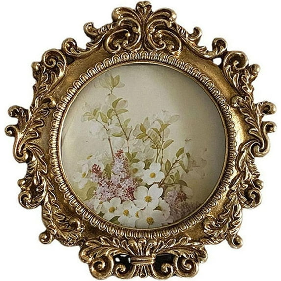 6Inch Round Shape Resin Photo Frame, Vintage Gold Picture Frame, Photo ...