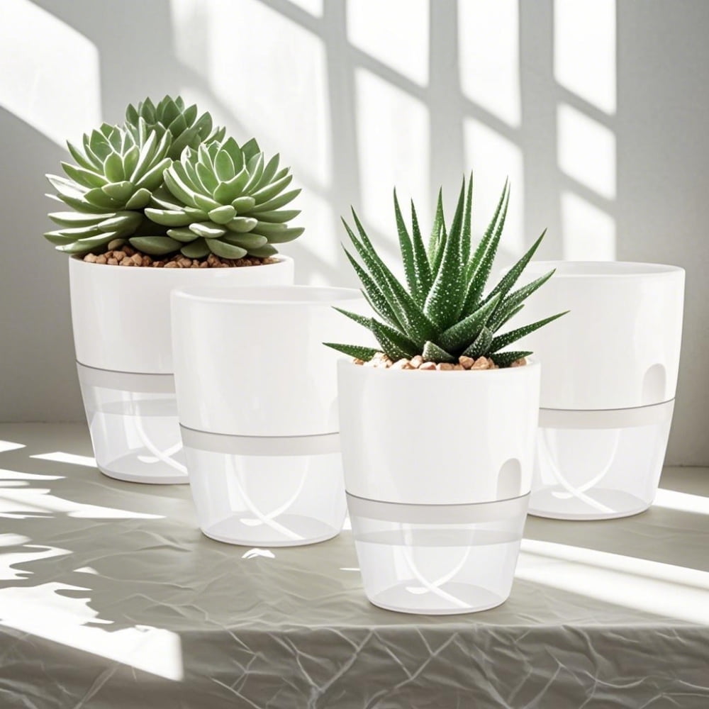 6Inch Self Watering Planter Pots 4 Pack Plant Pot for Indoor Wicking ...