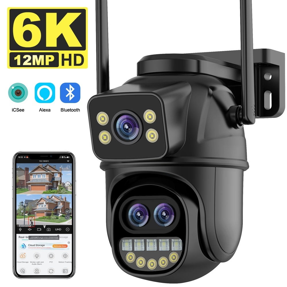 6K 12MP Security Camera 8X Zoom Three Lens Dual Screen Outdoor WiFi ...