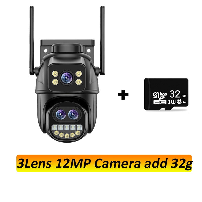 6K 12MP Security Camera 8X Zoom Three Lens Dual Screen Outdoor WiFi ...