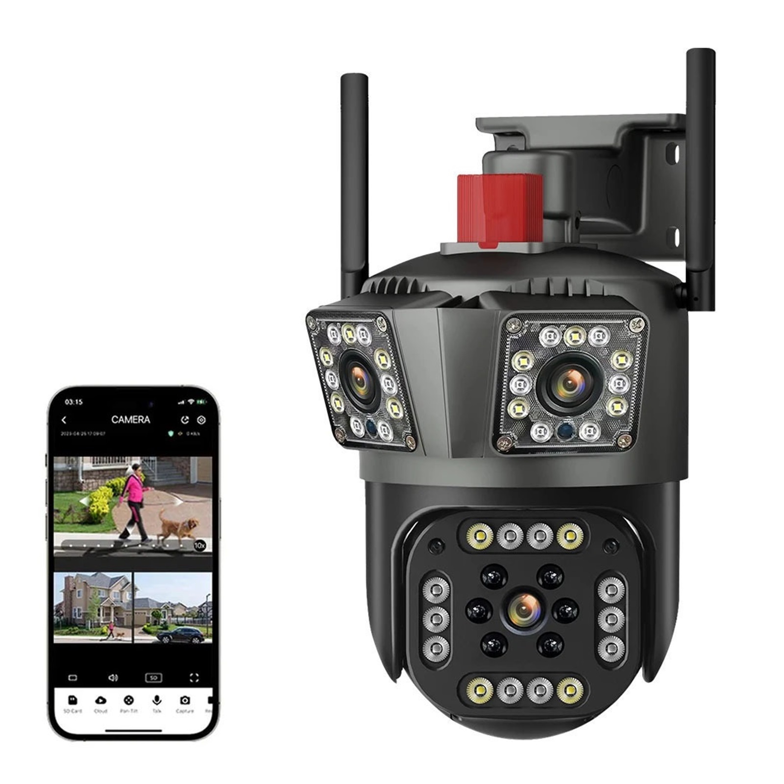 6K 12MP Three Lens PTZ IP Camera With Three Screen Auto Tracking Ai ...