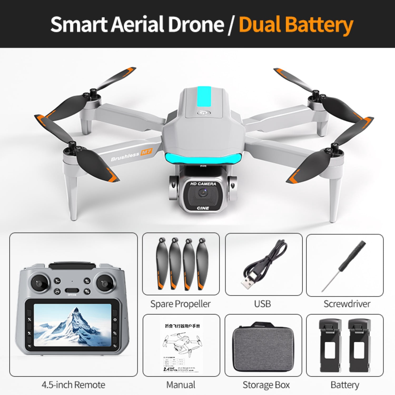 6K Dual Camera Drone with 4.5 Inch HD Camera Auto Return Dual Batteries ...