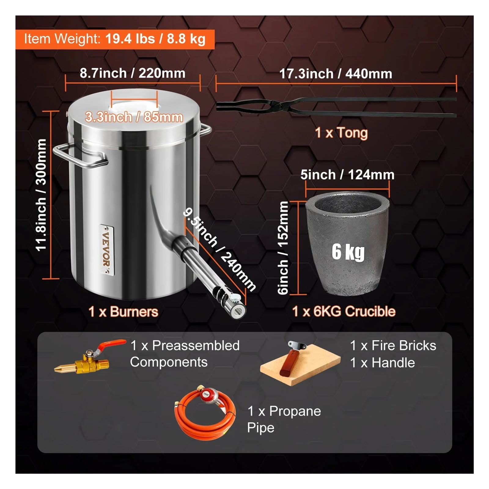 6KG 12KG Metal Melting Furnace Large Capacity Foundry Home Kilns ...