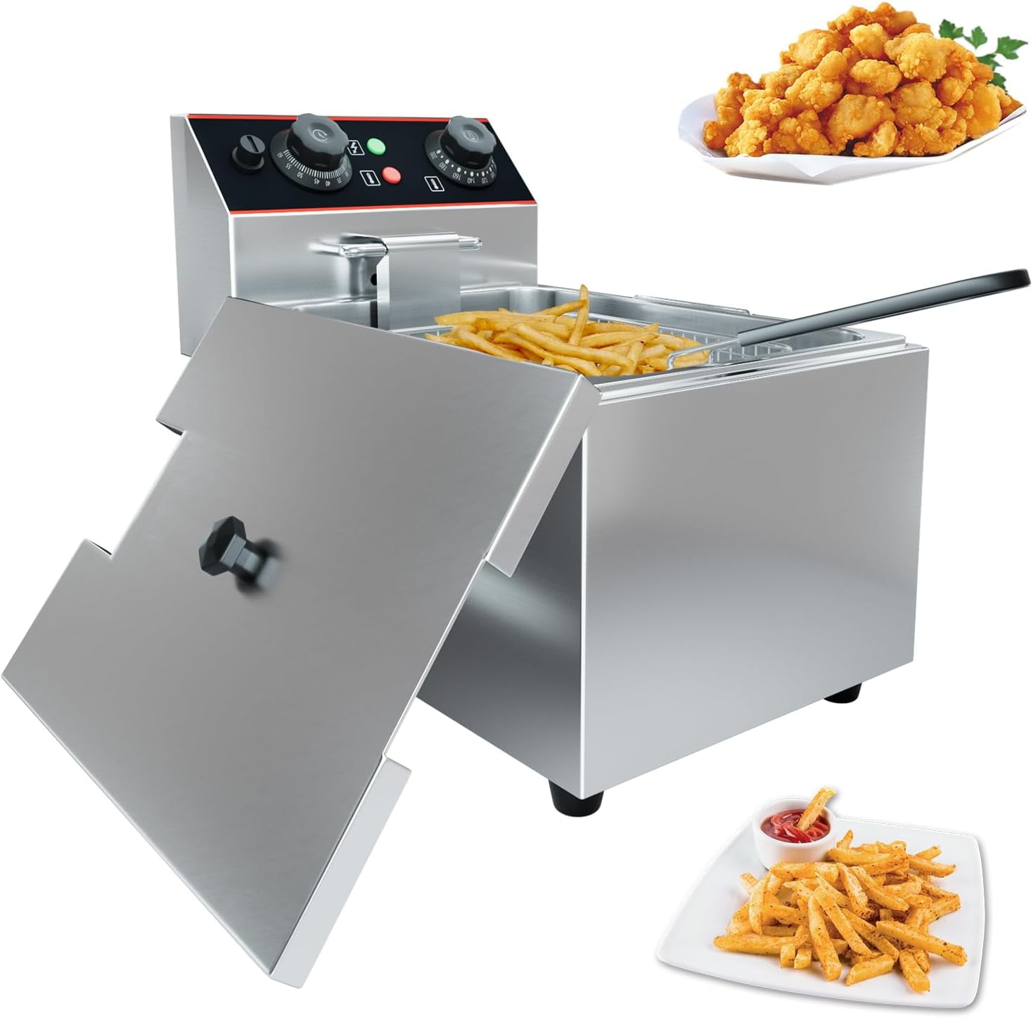 6L/6.3QT Commercial Electric Deep Fryer,1500W Stainless Steel ...