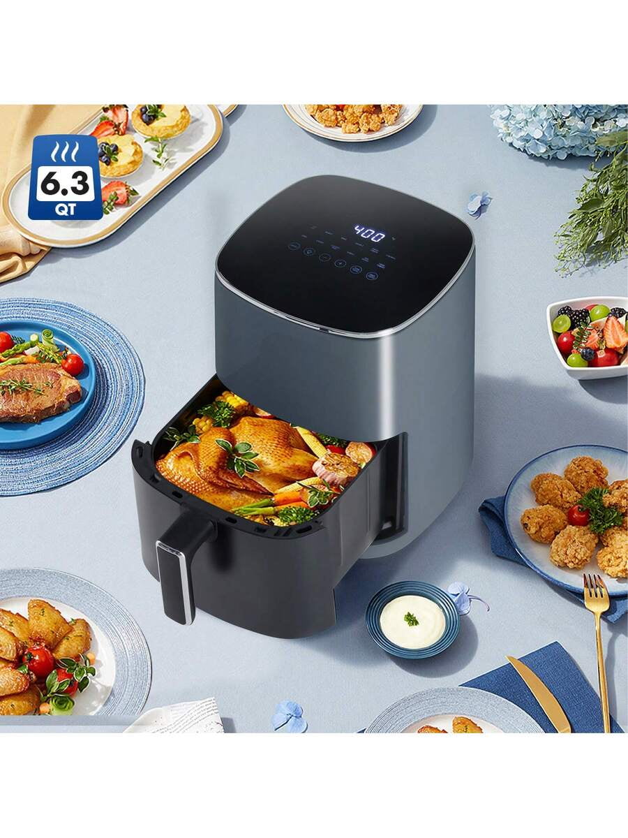 6L Air Fryer With Window Square，12-in-1 Functions 400F For Fries Wings ...
