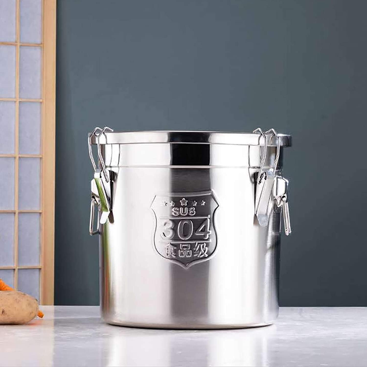 6L Airtight Rice Bucket 304 Stainless Steel Canister Food Storage ...