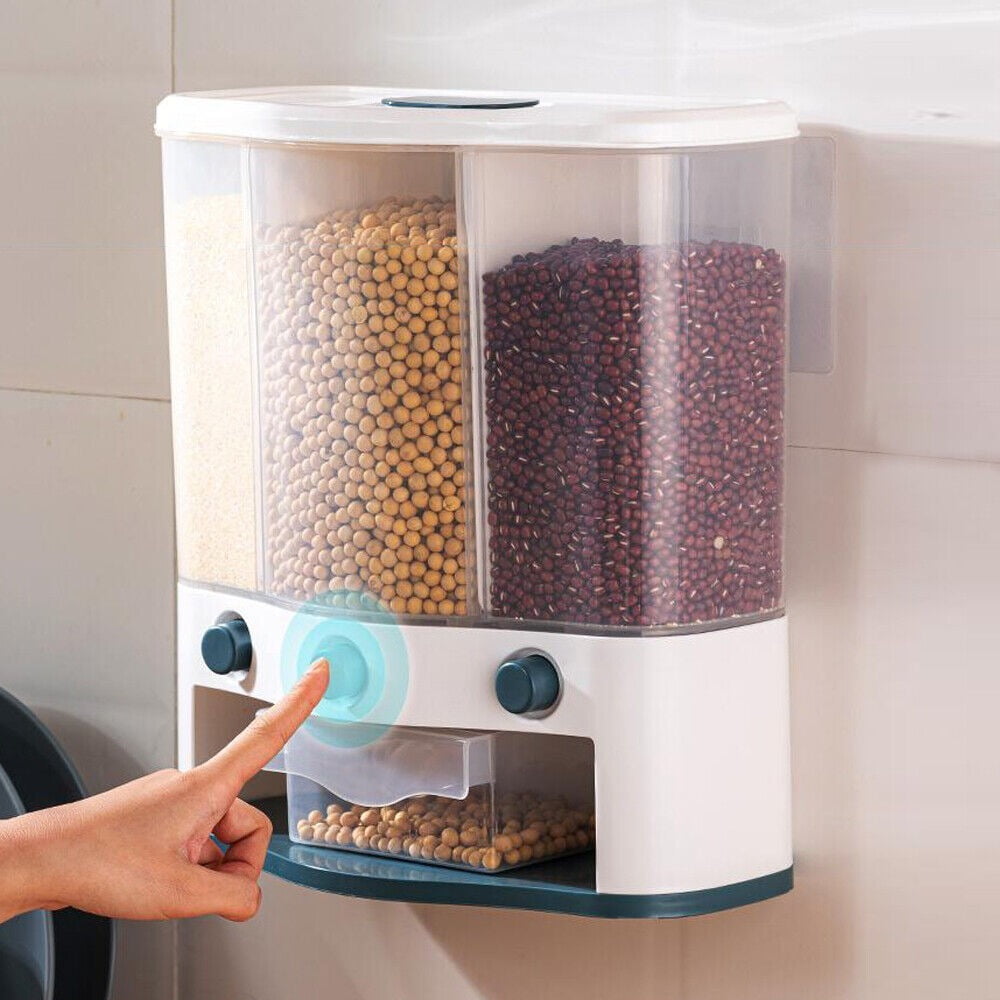 6L Cereal Dispenser 3-Grid Kitchen Pantry Rice Grain Dry Food Storage ...