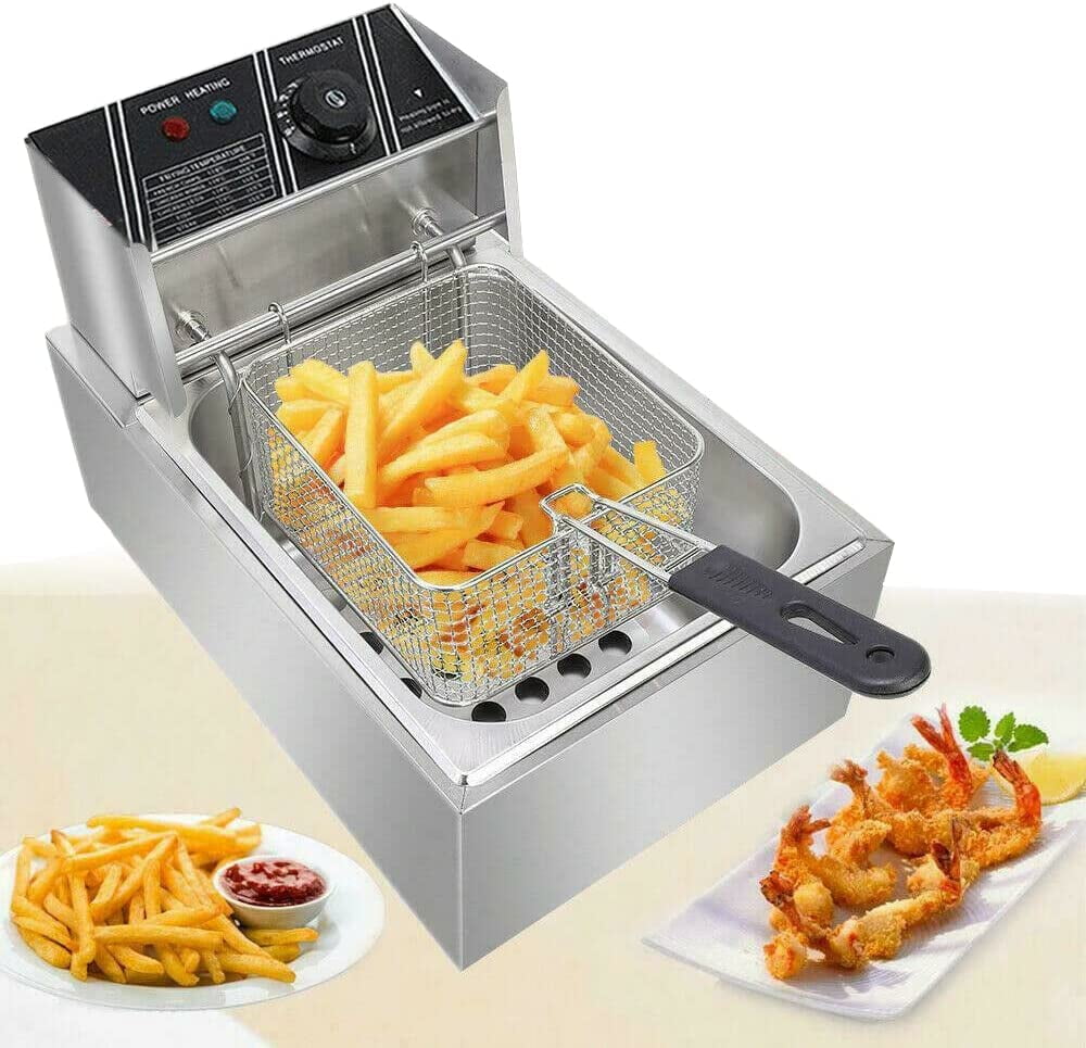 6L Electric Deep Fryer with Baskets 1700W, Countertop Commercial Deep ...