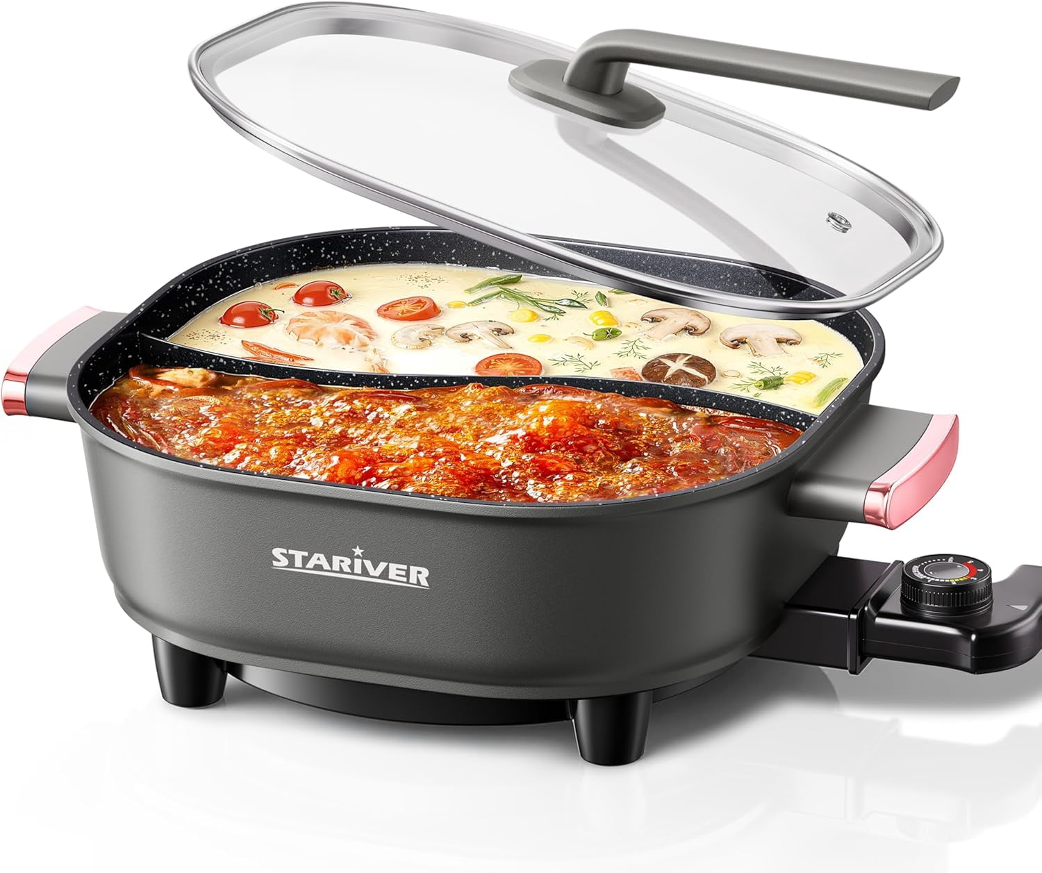 6L Electric Hot Pot with Divider, 1300W, Dual-Flavor Pot for Two Broths ...