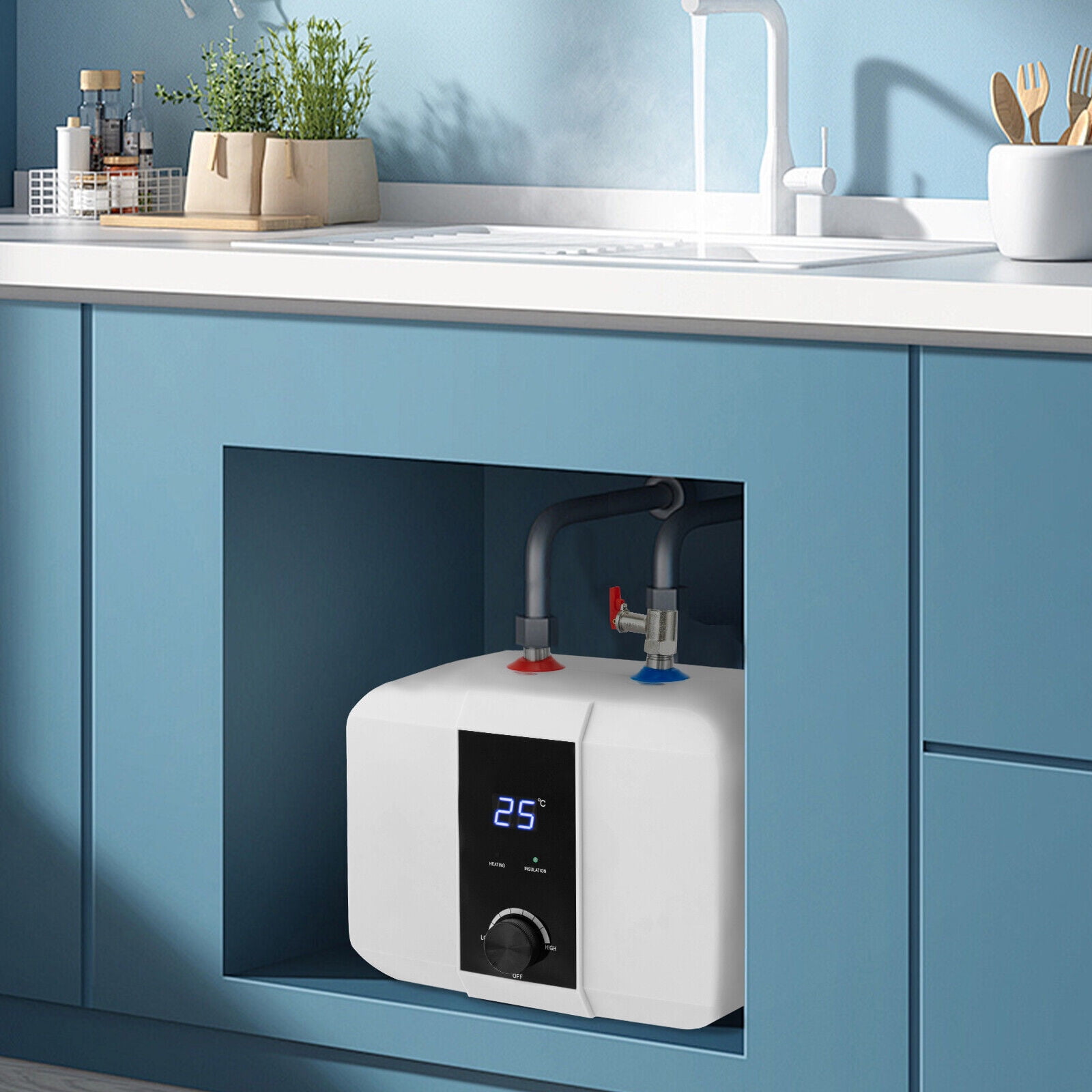 6L Electric Mini Tank Water Heater, 1500W Under Sink Hot Water Solution ...