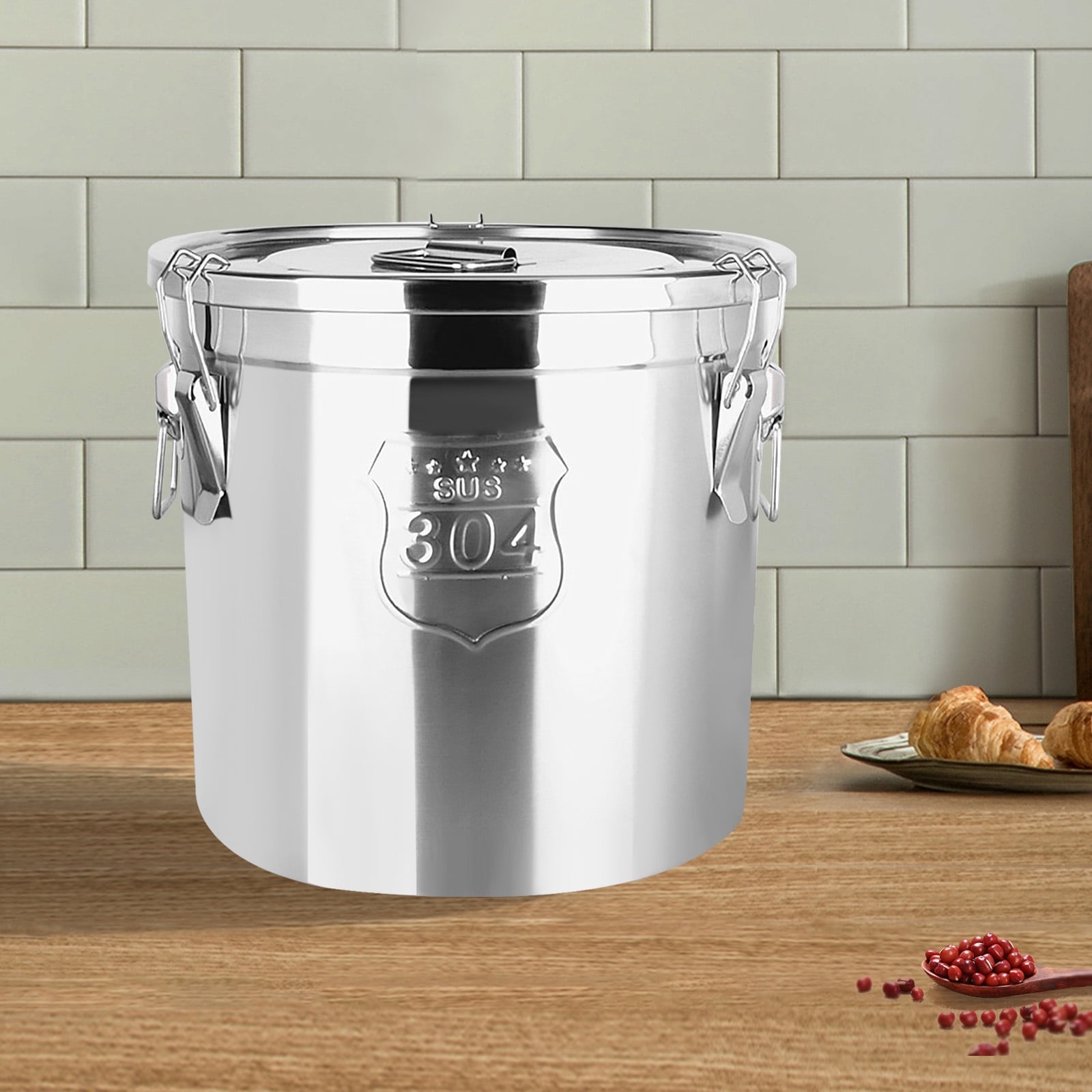 6L Stainless Steel Cereal Container Kitchen Food Rice Storage Bucket ...