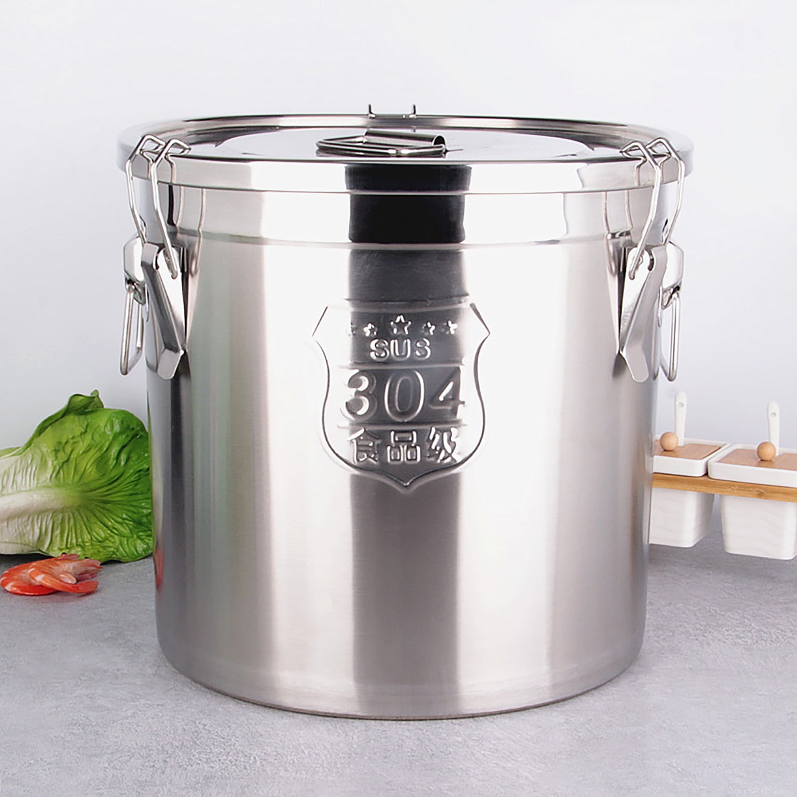 6L Stainless Steel Cereal Container Kitchen Food Rice Storage Bucket ...