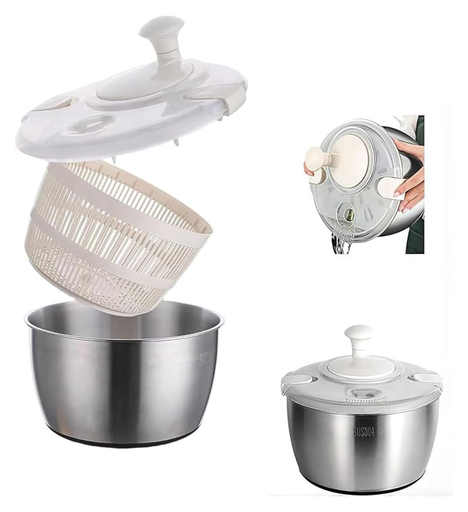 6L Stainless Steel Salad Lettuce Spinner, Fruit Vegetable Cleaner ...
