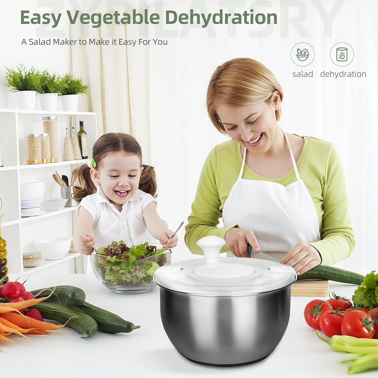 6L-Stainless Steel Salad Rotator, Vegetable Dishwasher, Lettuce Cleaner ...