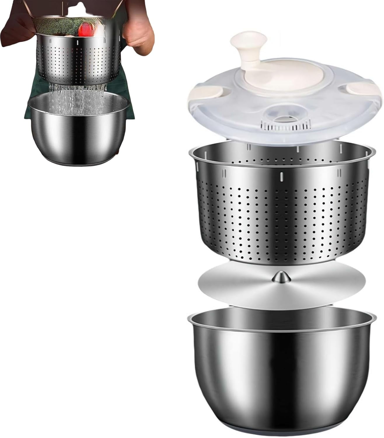 6L Stainless Steel Salad Spinner - Quick Spin Vegetable & Fruit Dryer ...