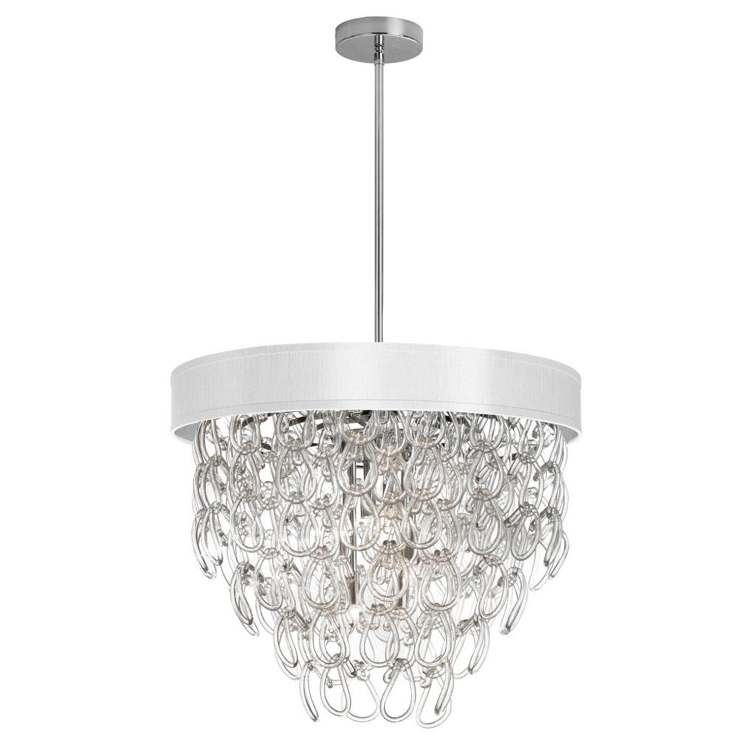 6 Light Glass Loop Chandelier-Color:White,Finish:Polished Chrome,Size ...
