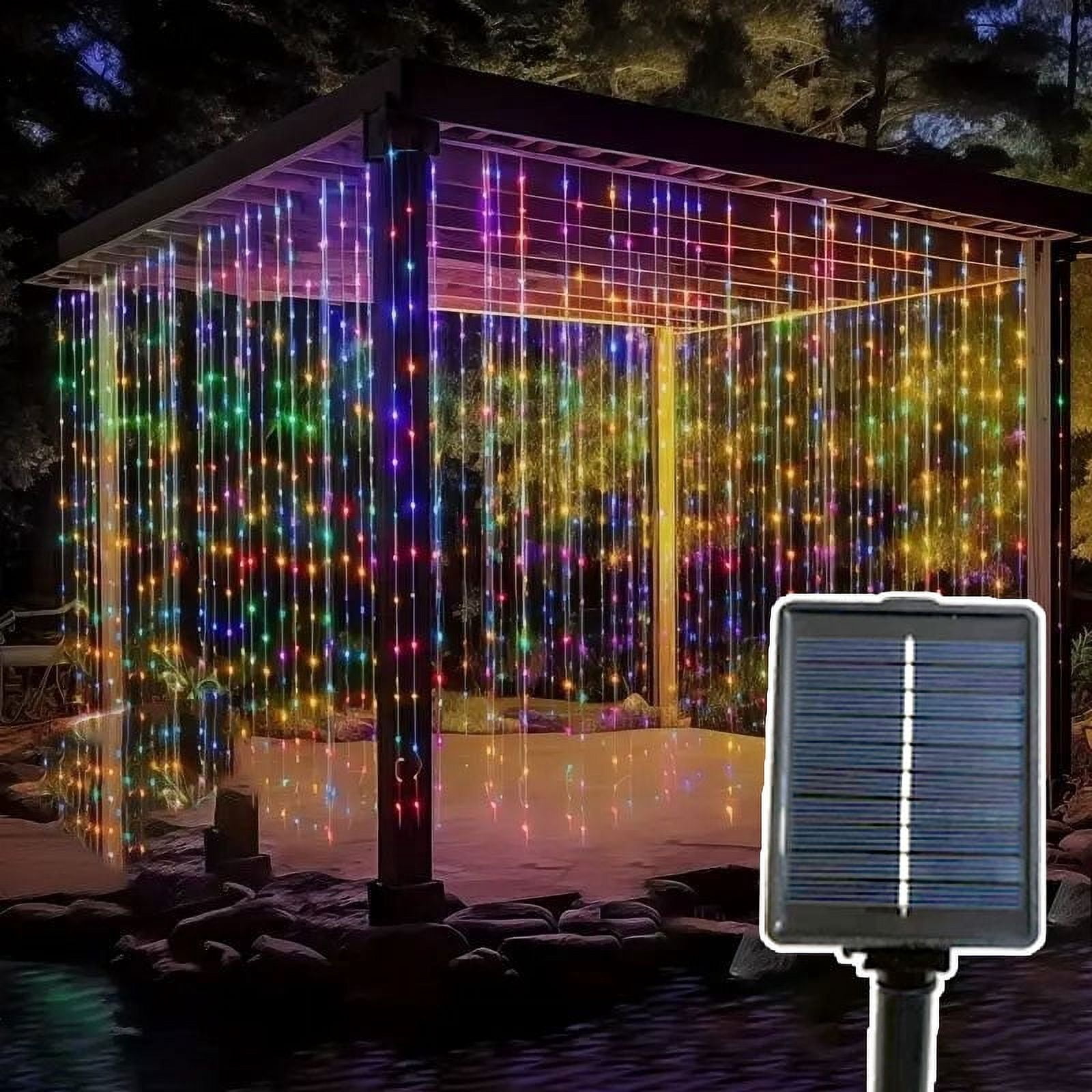 6M 3M Solar Curtain Light LED Outdoor 8 Modes Holiday Garland String ...