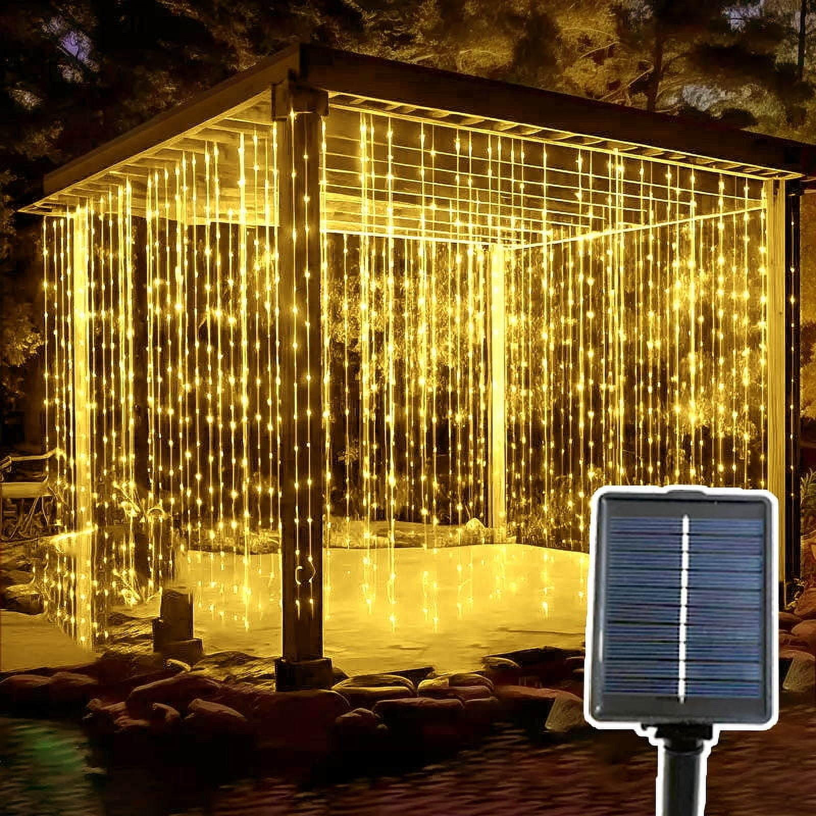 6M 3M Solar Curtain Light LED Outdoor 8 Modes Holiday Garland String ...