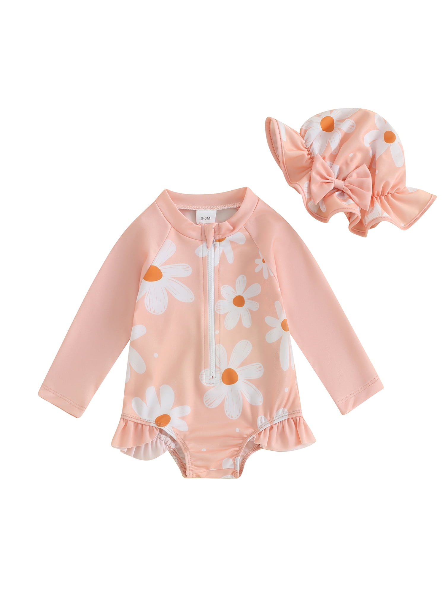 6M-3Y Baby Girl One-Piece Swimsuit Rash Guard Toddler Infant Zipper ...