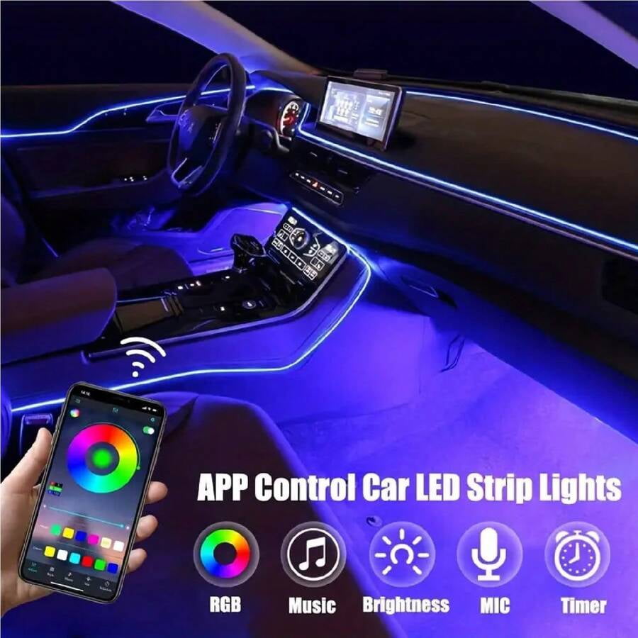 6M Multi-Color Car Interior Led Strip Lights Rgbic EL Wires Flexible ...