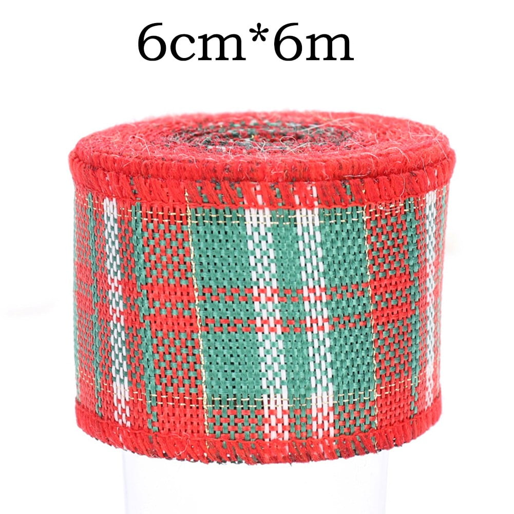 6M/Roll 6Cm Rolls Buffalo Check Plaid Christmas Wired Ribbon For Bow ...